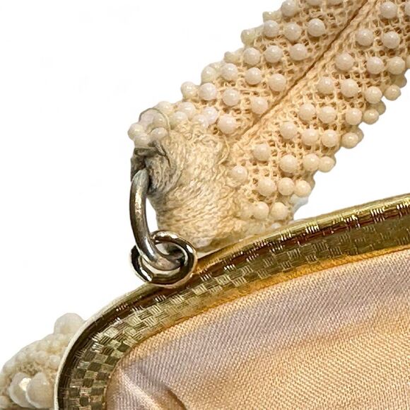 Vintage | Bags | 9450s Beaded Ivory Purse With Pearl Lucite Trim Kiss ...